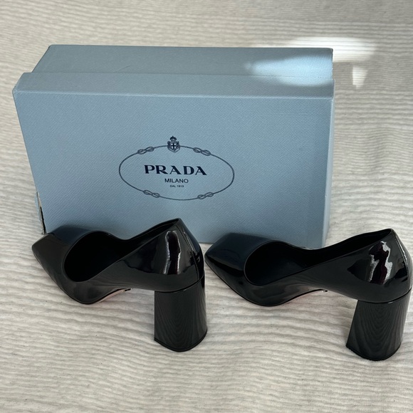 Prada | Shoes | Brand New Prada Classic Patent Leather Black Block ...